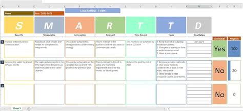 Goal Setting Worksheet Excel