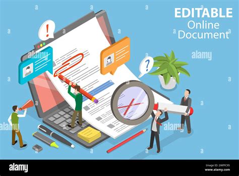 3d Isometric Flat Vector Conceptual Illustration Of Editable Online Document Text Editing