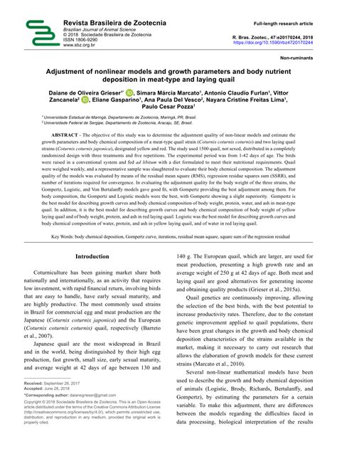 Pdf Adjustment Of Nonlinear Models And Growth Parameters And Body