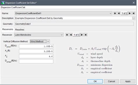 Dispersion Coefficient Set Editor Overview V