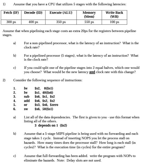 Solved Assume That You Have A CPU That Utilizes Stages Chegg
