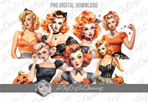 Vintage Halloween Pin Up Girl Watercolor Graphic By