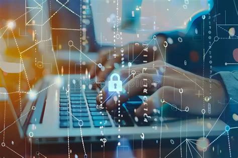Hands Typing On A Laptop With Digital Cybersecurity Icons Network