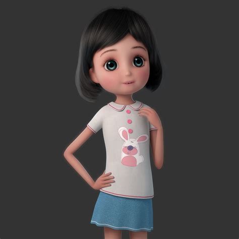 Cartoon Girl Rigged 3d Model Kartun Ekspresi Wajah Wajah