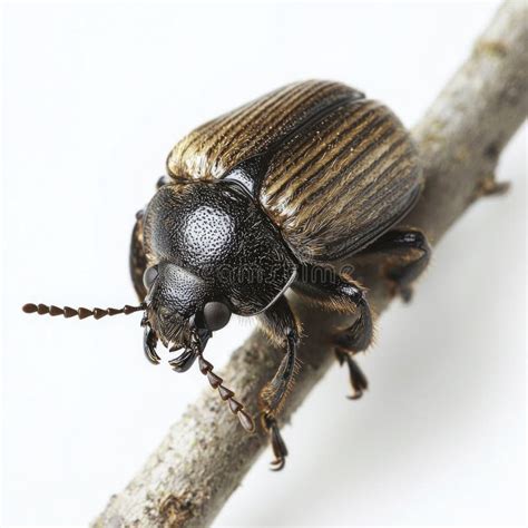 Bark Beetle Makes Its Way Along A Branch Revealing Its Thick Segmented Body And Hard Shell
