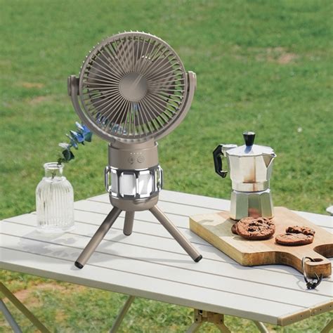 Qw F33 삼각대 야외 캠핑 라이트 팬 텐트 Usb 충전 탈착식 흔들림 헤드 천장 팬 흰색