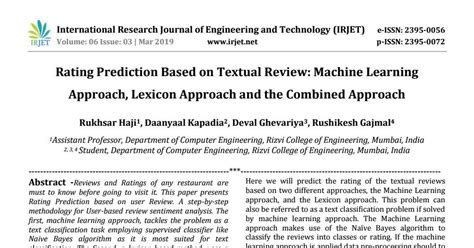 irjet rating prediction based on textual review machine learning approach lexicon approach