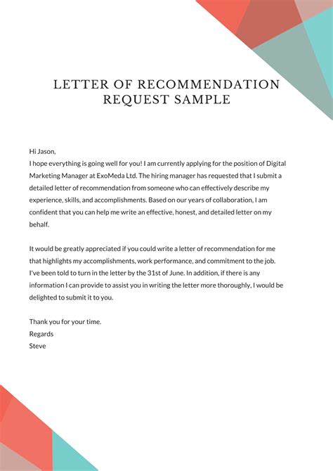 How To Ask For A Recommendation Letter Request Letteremail Sample