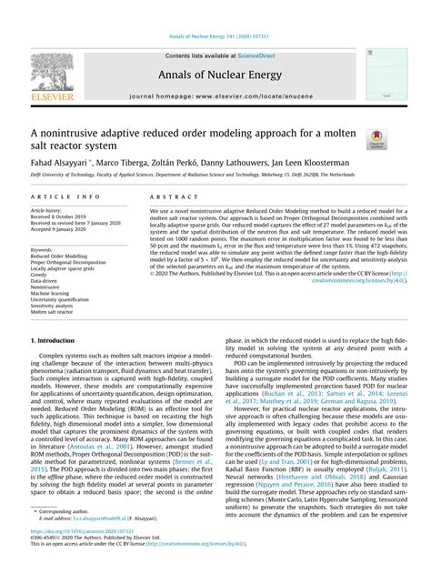 Pdf A Nonintrusive Adaptive Reduced Order Modeling Approach For A Molten Salt Reactor System