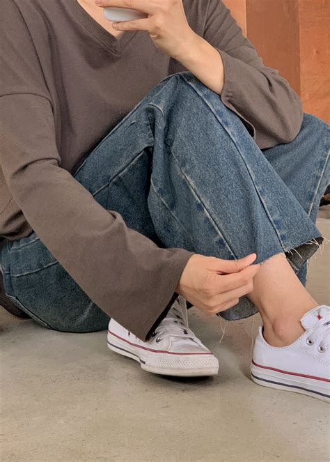 핫핑 빈티지컷팅 사이드 절개 와이드 밴딩 데님 청바지25~36 신상 데일리 캐주얼 빅사이즈데님청바지 간절기 체형커버