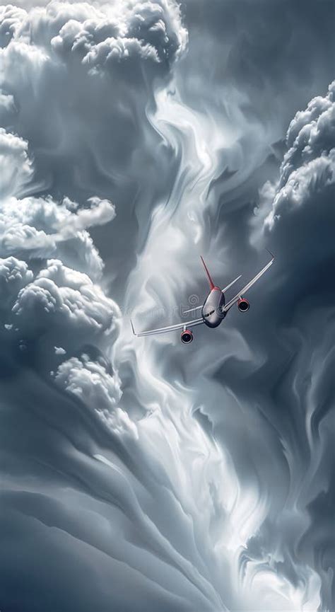 Turbulence The Airplane Moves Through Raging Clouds Powerful Rising And Falling Air Currents