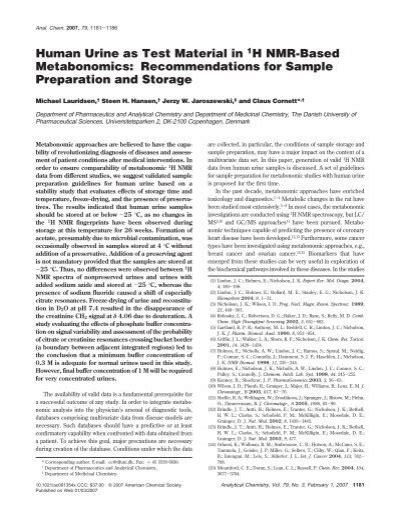 Human Urine As Test Material In 1h Nmr Based Metabonomics