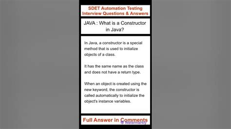 Java What Is A Constructor In Java Sdet Automation Testing Interview Questions And Answers