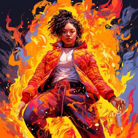 Pop Art Female In Fire Post Malone Style Premium Ai Generated Image