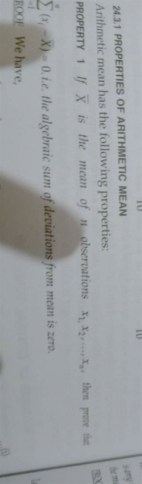 2431 Properties Of Arithmetic Meanarithmetic Mean Has The Following Pr