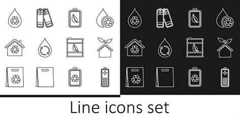 세트 라인 배터리 충전 레벨 표시기 친환경 주택 자연 잎 및 배터리 깨끗한 아쿠아 재활용 재활용 주택 바이오 연료 배럴 및