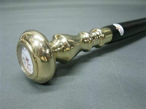 Antique Wooden Walking Cane Compass Head Brass Handle Gem