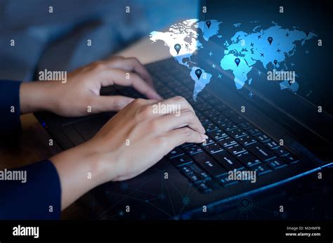 Press Enter Button On The Computer Business Logistics Communication Network World Map Send