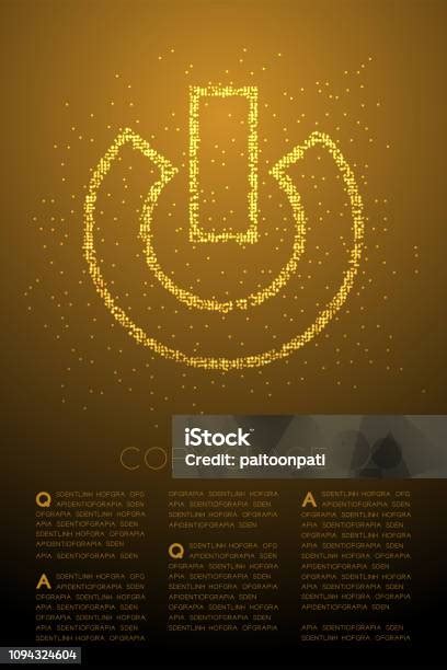 추상적인 기하학적 Bokeh 원 도트 픽셀 패턴 전원 표시 아이콘 기술 개념 디자인의 골드 컬러 일러스트 레이 션의 갈색