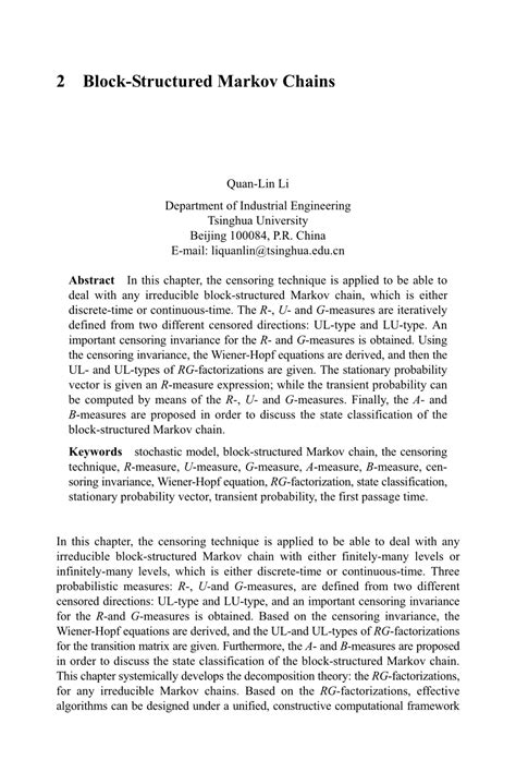 Pdf Block Structured Markov Chains