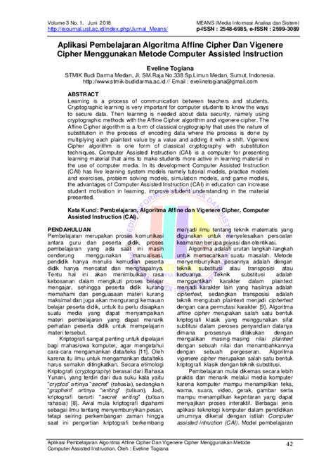 Pdf Aplikasi Pembelajaran Algoritma Affine Cipher Dan Vigenere Cipher Menggunakan Metode