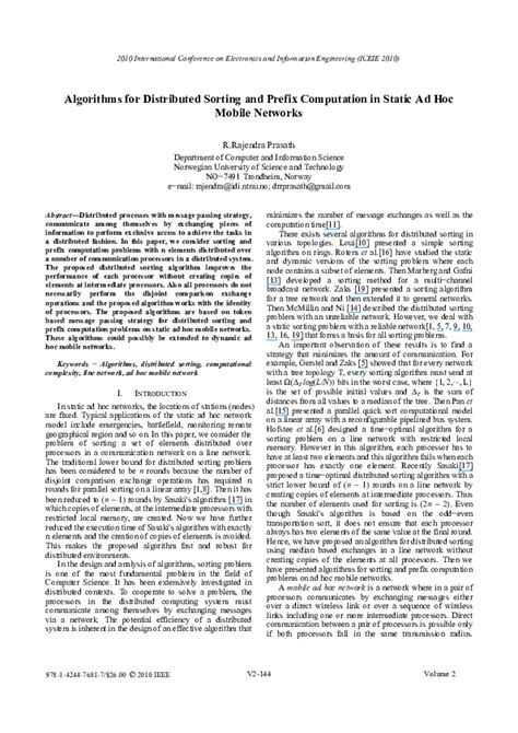 Pdf Algorithms For Distributed Sorting And Prefix Computation In Static Ad Hoc Mobile Networks