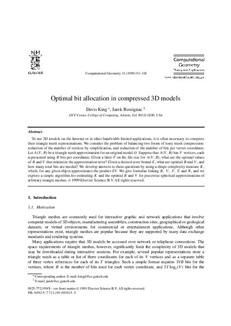 Pdf Optimal Bit Allocation In Compressed 3d Models