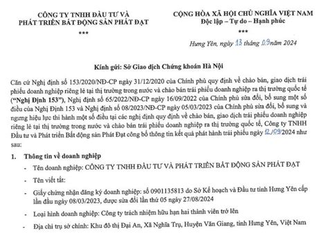 Bất động Sản Phát Đạt Pdr Nói Gì Về Thông Tin Phát Hành Lô Trái Phiếu