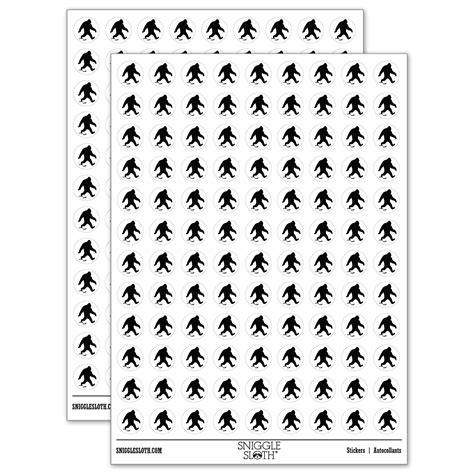 bigfoot sasquatch walking with footprint trail round sticker set white matte finish 0 50
