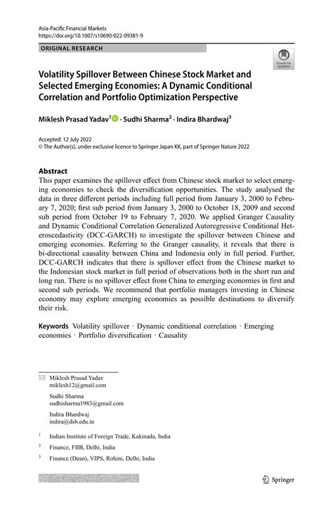 Pdf Volatility Spillover Between Chinese Stock Market And Selected Emerging Economies A
