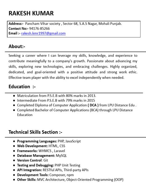 Rakesh Php Developer Cv Pdf Php Web Development