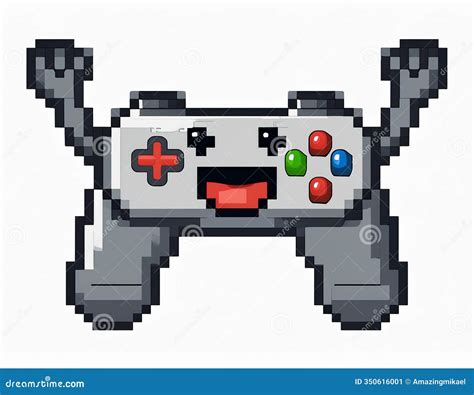 Pixel Art Game Controller Mascot Jumping In Joy Stock Illustration