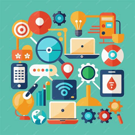 Colorful Flat Icons Arranged In A Circular Pattern Representing Technology And Communication