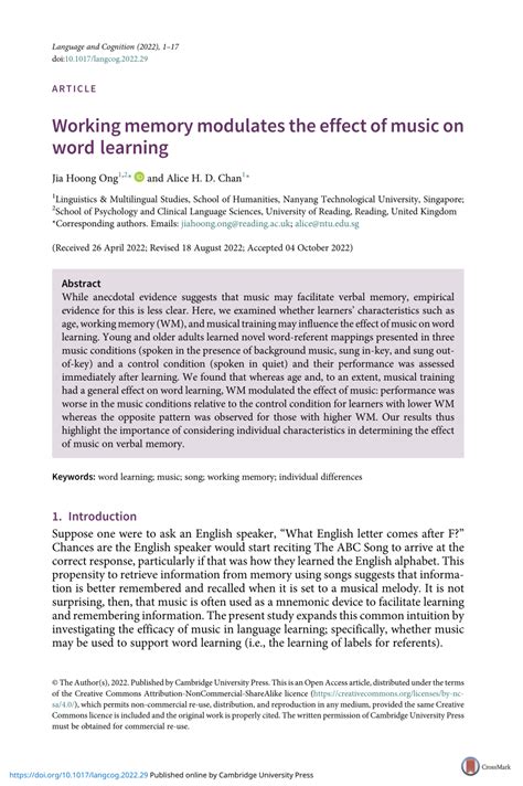 Pdf Working Memory Modulates The Effect Of Music On Word Learning