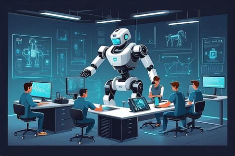 Premium Photo Depict A Robotics Lab With Students Developing Ai