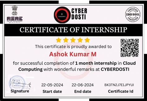 Ashokkumar M On Linkedin Cyberdosti Cloudcomputing Internship Grateful
