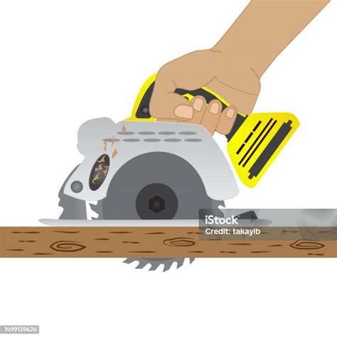 건축업자는 나무 판자를 자르는 원형 톱으로 보드를 톱질합니다 전기톱에 대한 스톡 벡터 아트 및 기타 이미지 전기톱 목재 재료 테이블톱 Istock