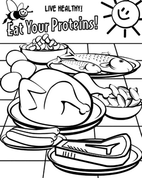 Live Healthy Eating Your Proteins Coloring Pages Coloring Sun Food