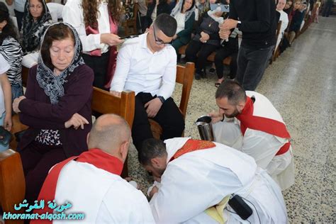 قداس الفصح والاحتفال برتبة غسل ارجل التلاميذ في كنيسة مار قرداغ القوش