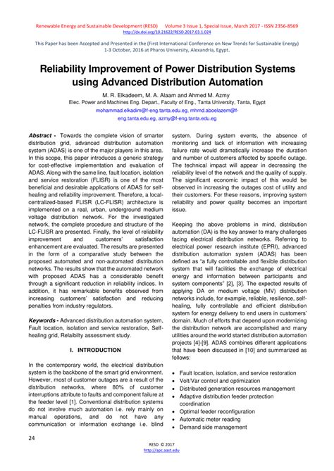 Pdf Reliability Improvement Of Power Distribution Systems Using Advanced Distribution Automation