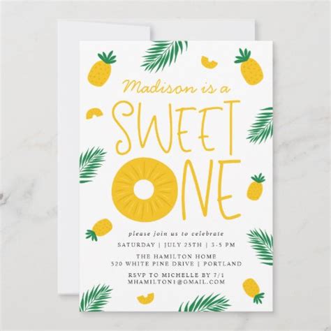 Sweet One Pineapple 1st Birthday Party Invitation Zazzle