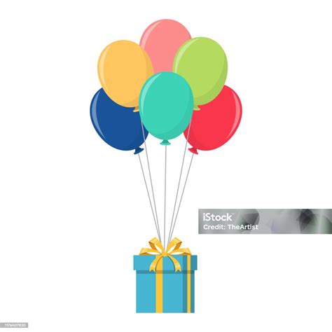 흰색 배경에 격리 된 기프트 박스 벡터 디자인 그림이있는 풍선 공중에 대한 스톡 벡터 아트 및 기타 이미지 공중 공휴일 기념일 Istock
