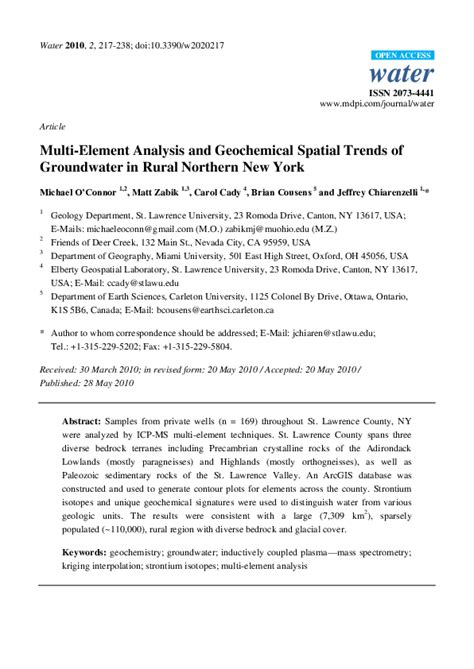 Pdf Multi Element Analysis And Geochemical Spatial Trends Of Groundwater In Rural Northern New