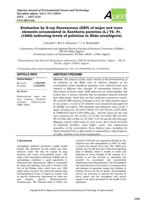 Pdf Evaluation By X Ray Fluorescence Xrf Of Major And Trace Elements Accumulated In