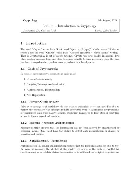 Lecture 1 Pdf Cryptography Encryption