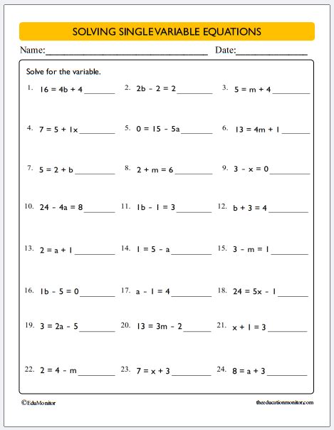 Single Variable Equations Worksheet Mastering The Basics Of Algebra