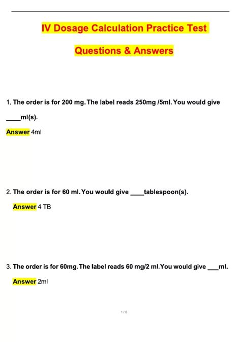 IV Dosage Calculations Practice Test Questions And Answers Verified Answers Latest