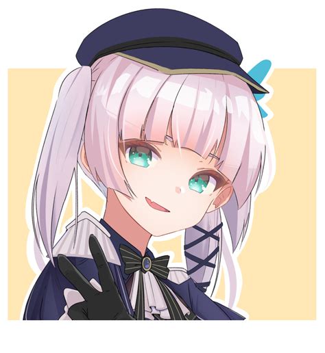 Safebooru 1girl Black Gloves Blue Hat Blunt Bangs Bow Epaulettes Fang