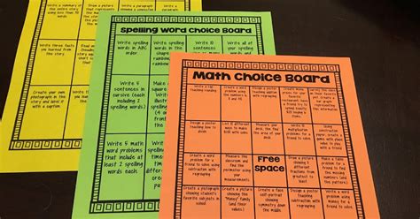 Math Choice Board Hillary S Teaching Adventures