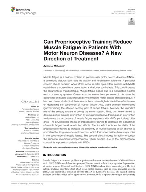 Pdf Can Proprioceptive Training Reduce Muscle Fatigue In Patients With Motor Neuron Diseases